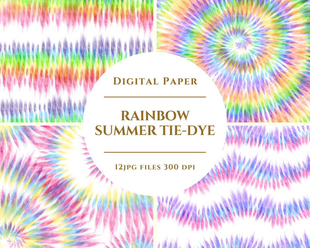 Rainbow Summer Tie-dye Digital Paper, Summer Tie Dye, Watercolor ...