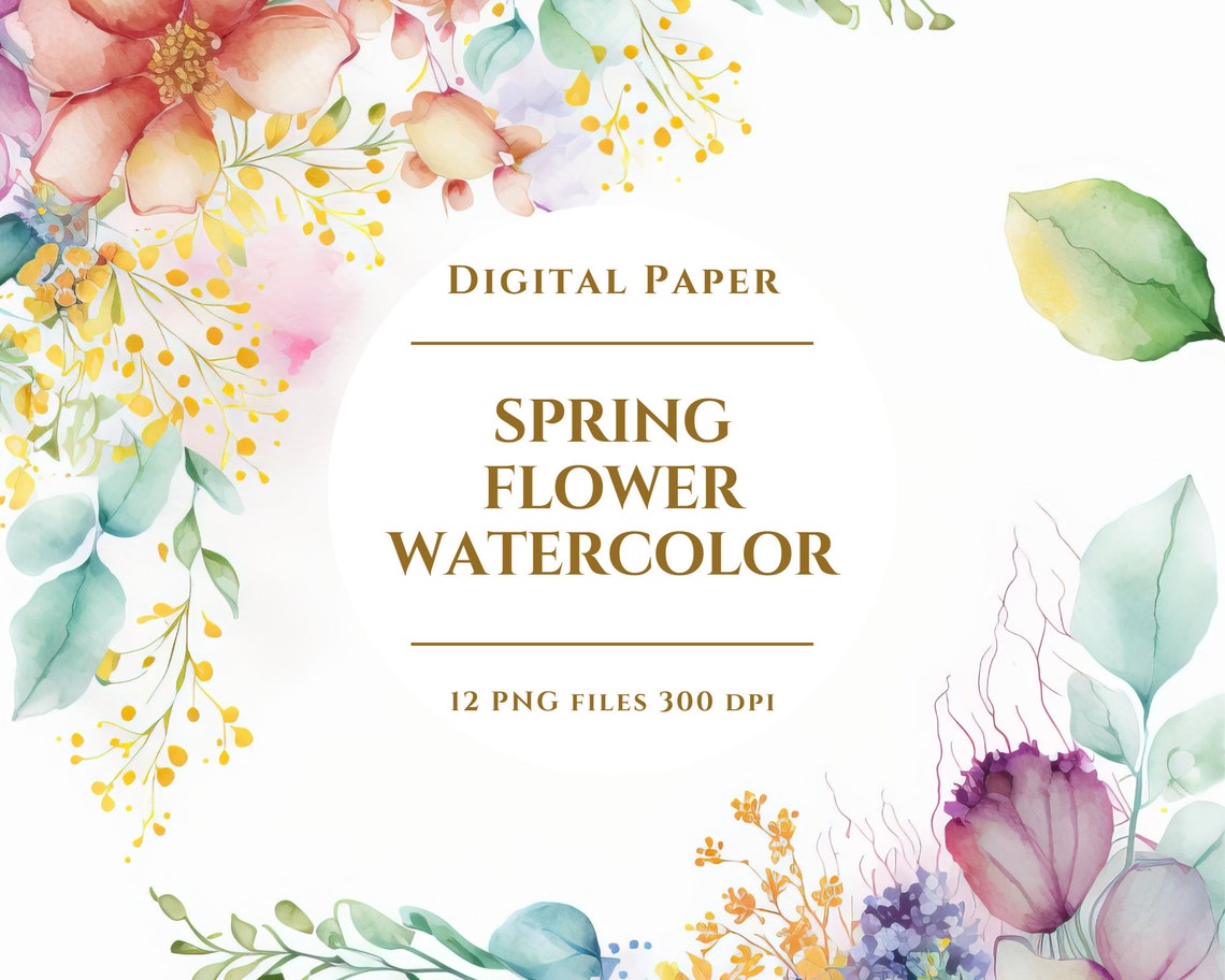 Spring Flower Watercolor Digital Paper, Watercolor Flower Backgrounds ...