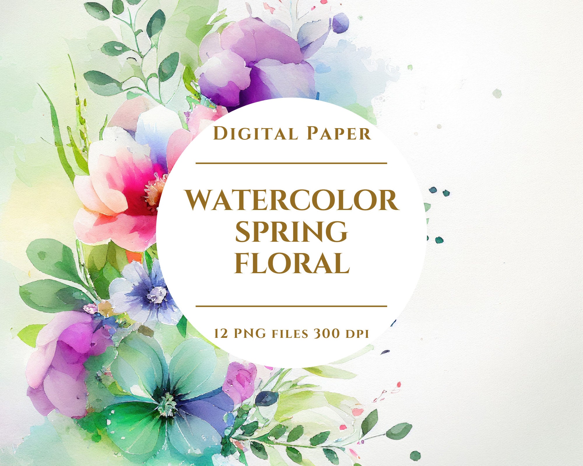 Watercolor Spring Floral Digital Paper, Watercolor Flower Backgrounds ...