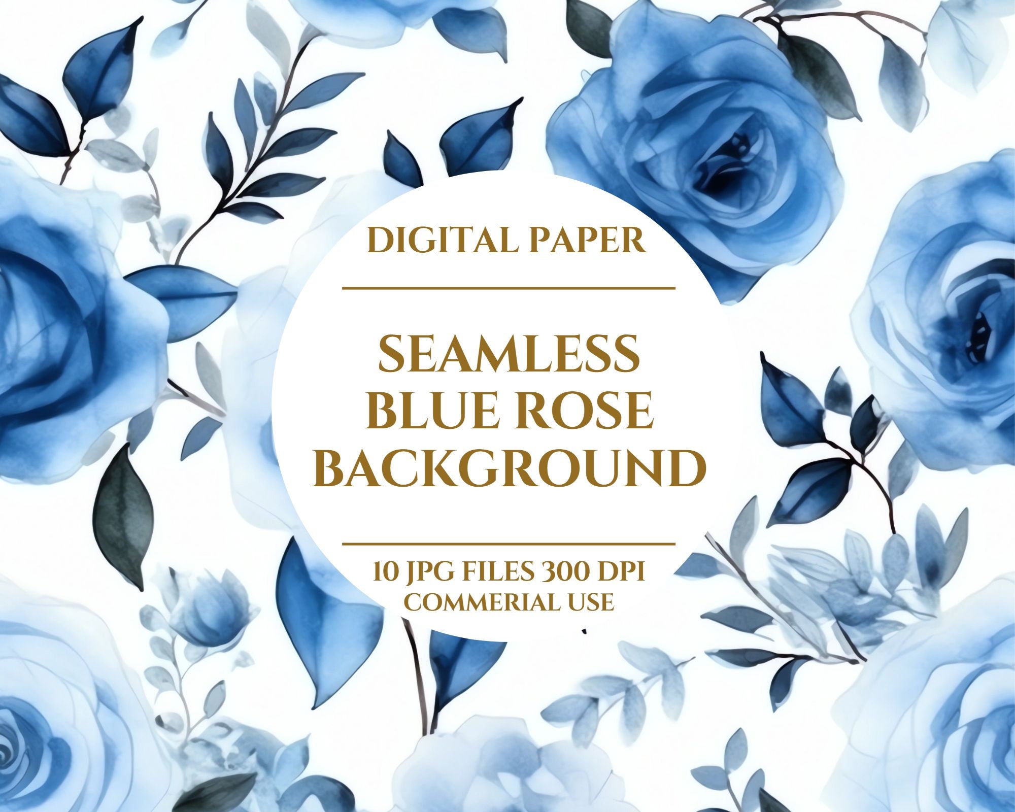 Seamless Blue Rose Background Digital Paper, Blooming Elegance Seamless ...