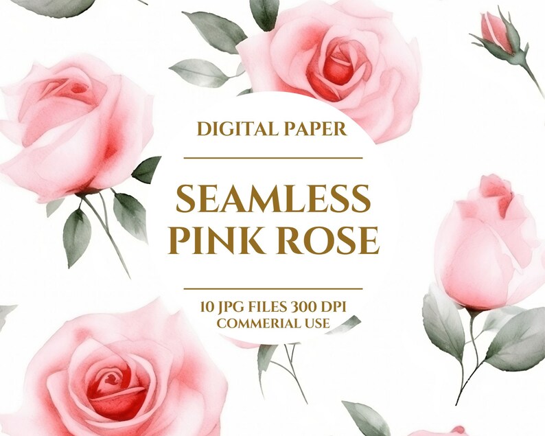 Seamless Pink Rose Digital Paper, Blooming Elegance Seamless Pink Rose ...