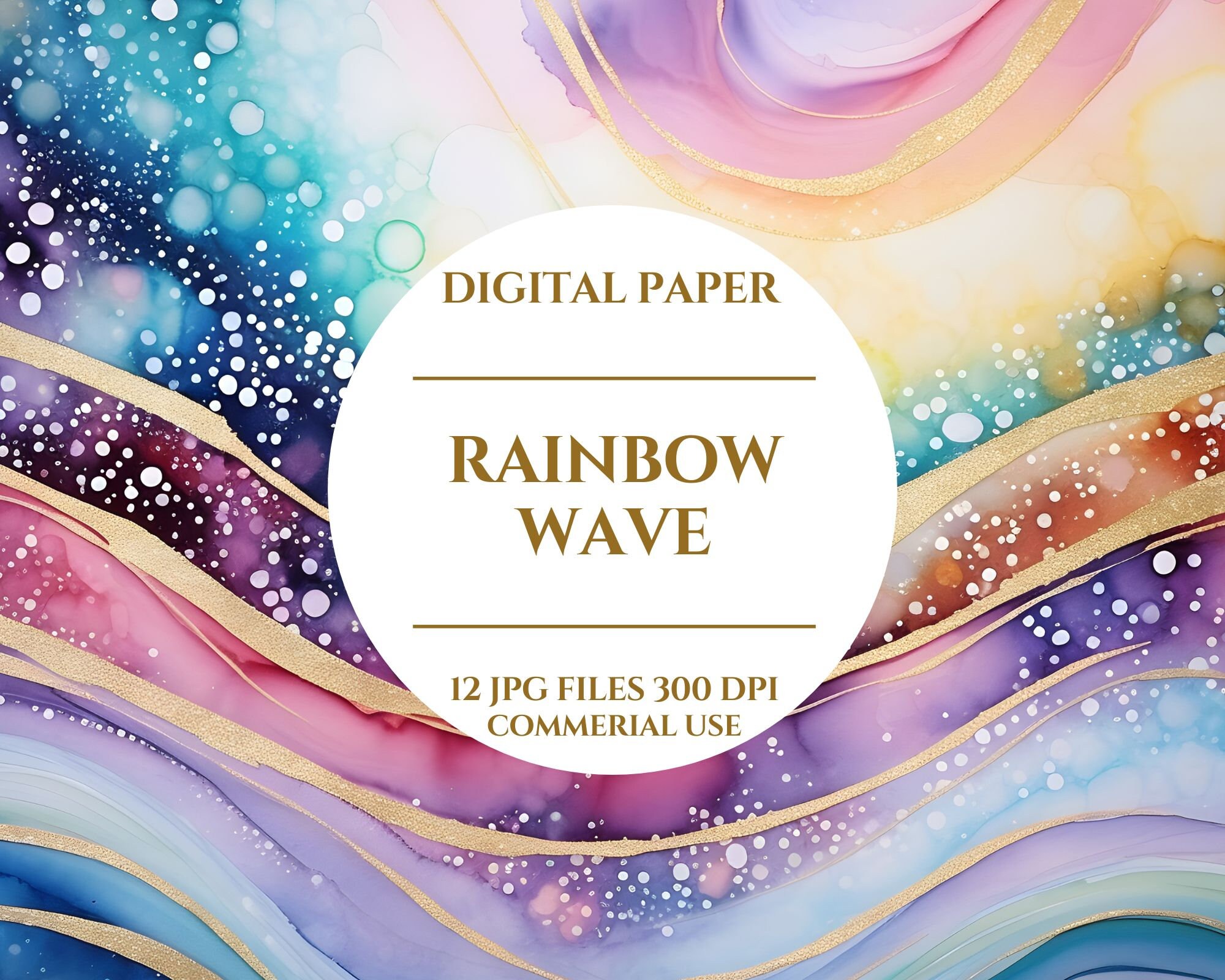 Rainbow Wave Digital Paper, Vibrant Waters Rainbow Wave Digital Paper ...