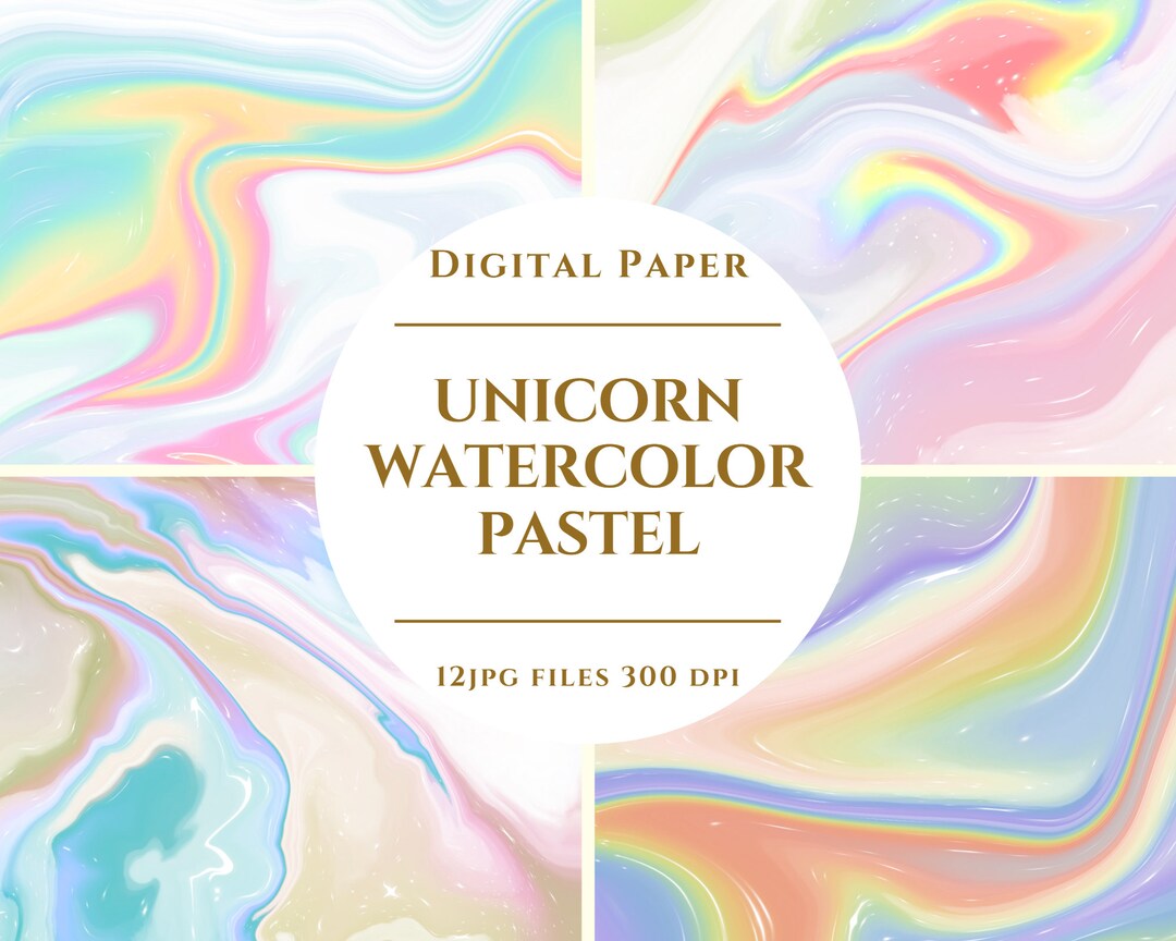 Unicorn Watercolor Pastel Digital Paper, Rainbow Pastel, Blurry ...