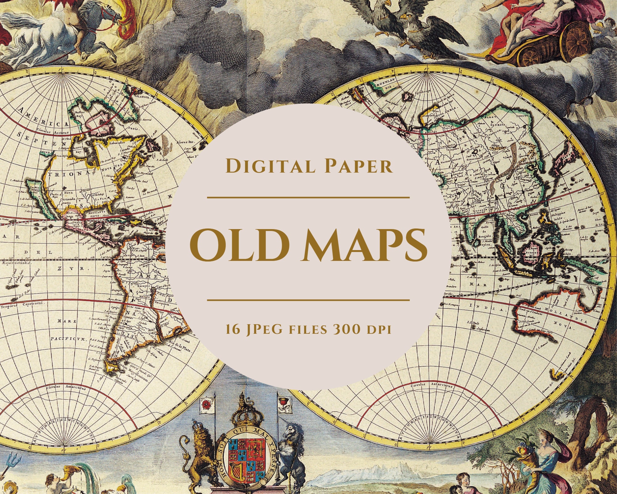 Old Maps Digital Paper, Globe Background, Printable Old Charts, Vintage ...