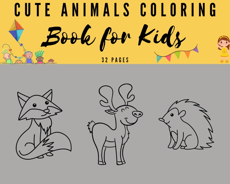Cute Animals Coloring Book for Kids PDF File Cute Animals Instant ...