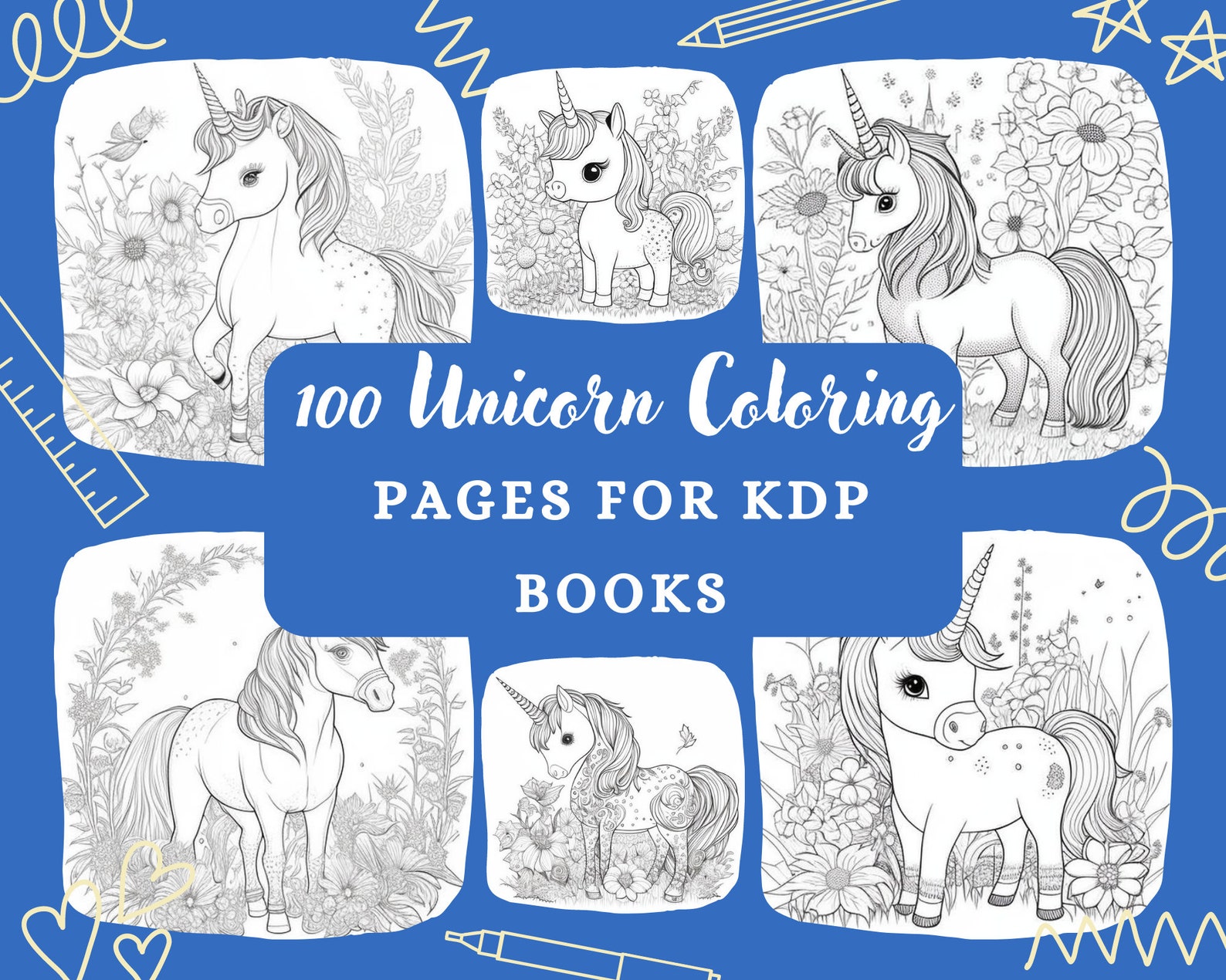 100 Unicorn Coloring Pages Printable for Kids, PDF JPG File, Instant ...