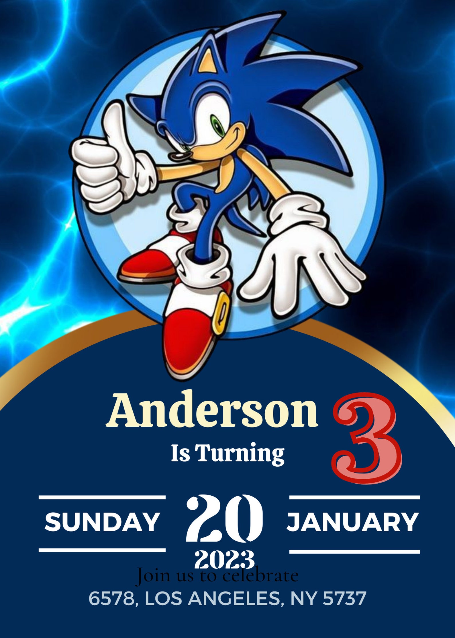 Editable Sonic Birthday Invitation Card, Sonic the Hedgehog Birthday ...