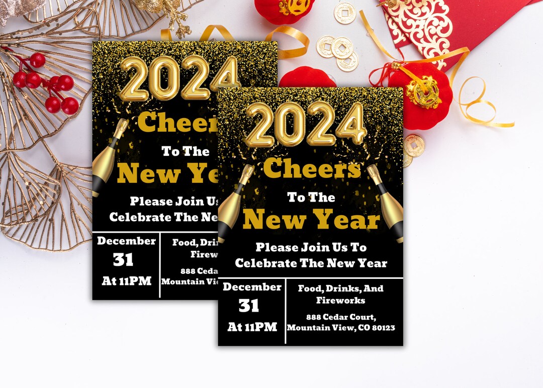 New Year Card 2024 Digital Download | Cheers to the New Year Invitation ...