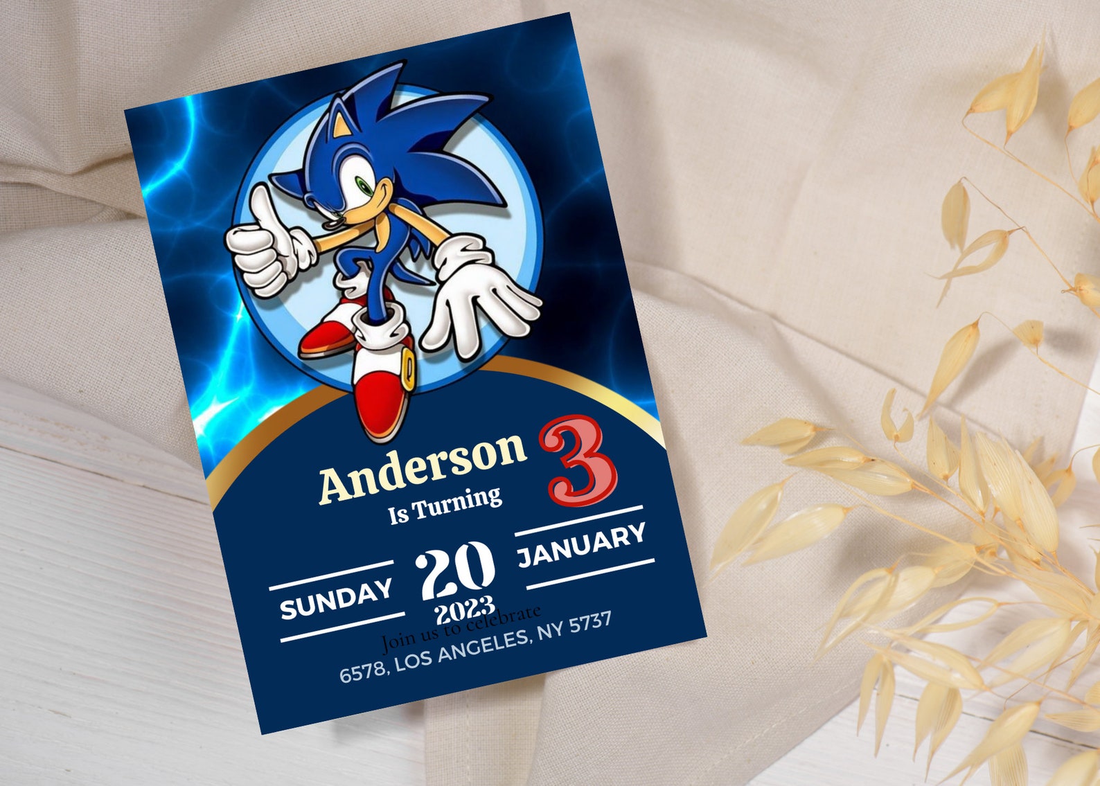 Editable Sonic Birthday Invitation Card, Sonic the Hedgehog Birthday ...