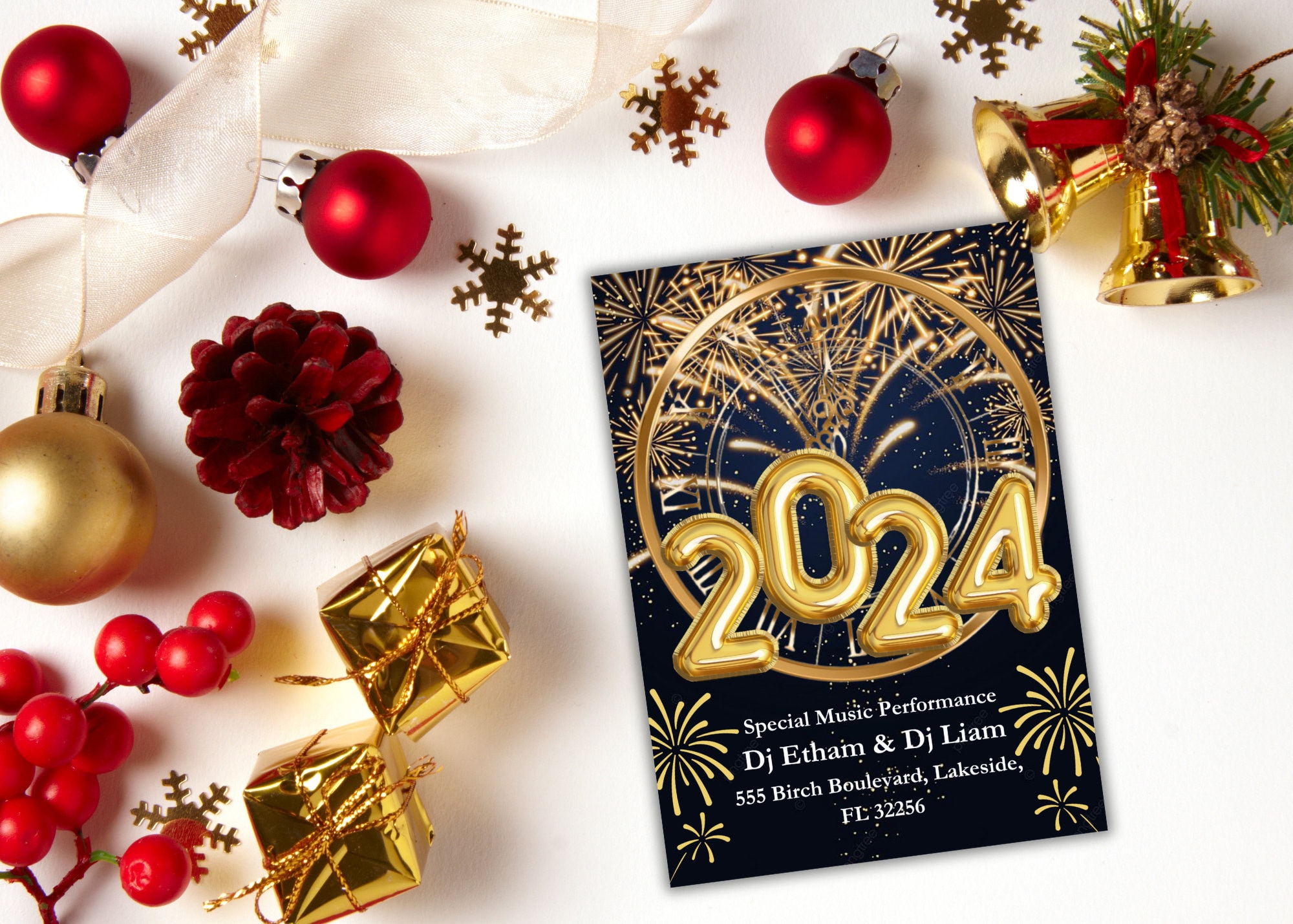 2024 Happy New Year Party Invitation Card Template | New Year 2024 Card ...