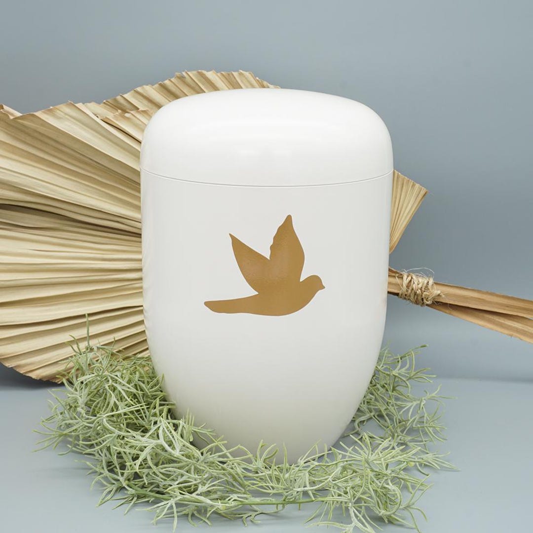 White Urn Biodegradable Urn With Holy Dove for Funeral Ashes Handpainted Cremation Urn Funeral ...