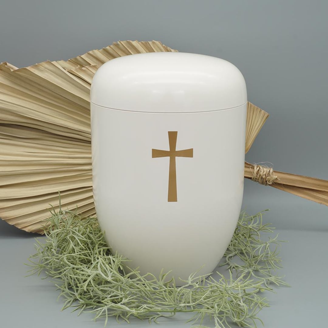 White Urn Biodegradable Urn With Holy Cross for Funeral Ashes Handpainted Cremation Urn Funeral ...