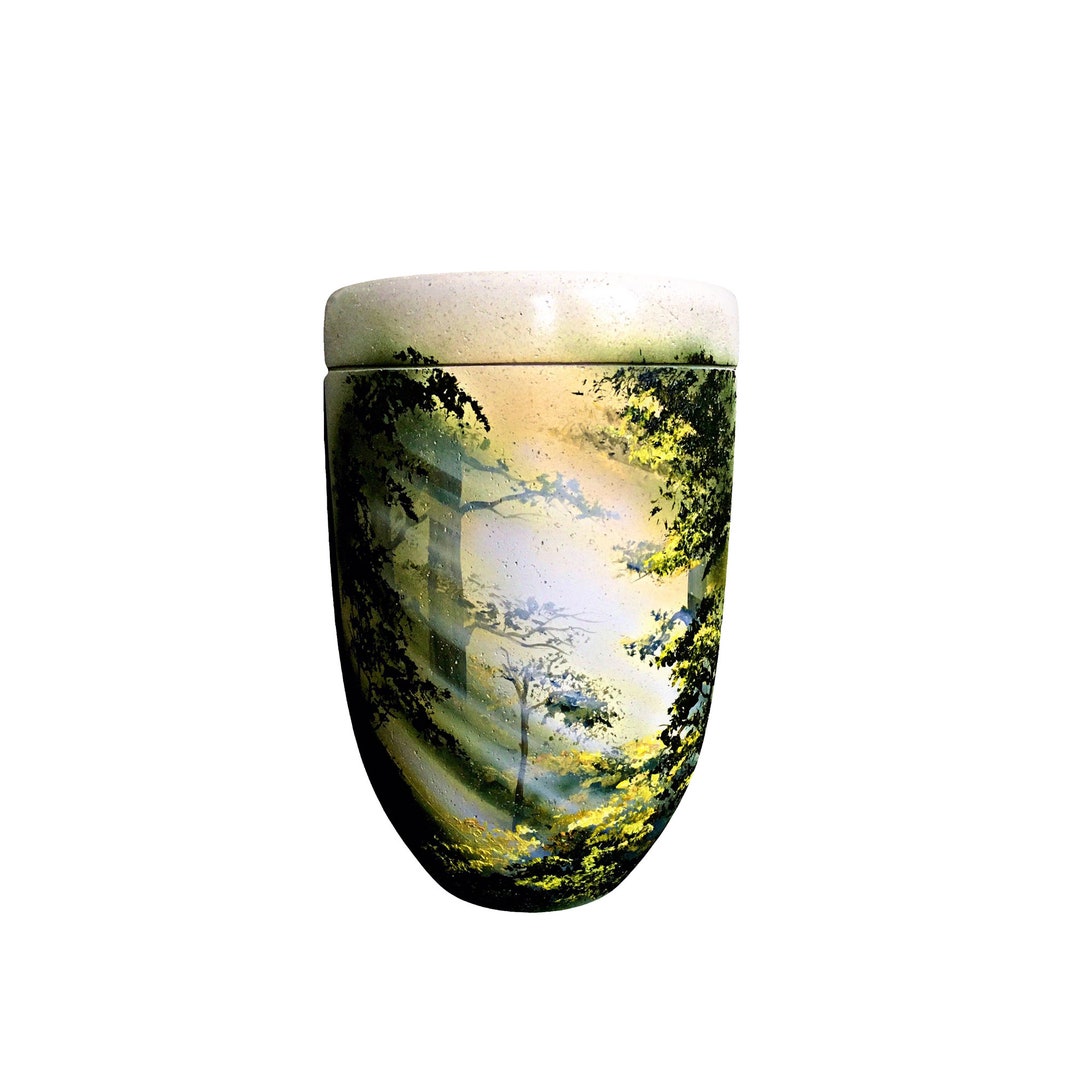 Urn Forest Artist Urn Sunlight Human Ash Hand Painted Urn Keepsake ...