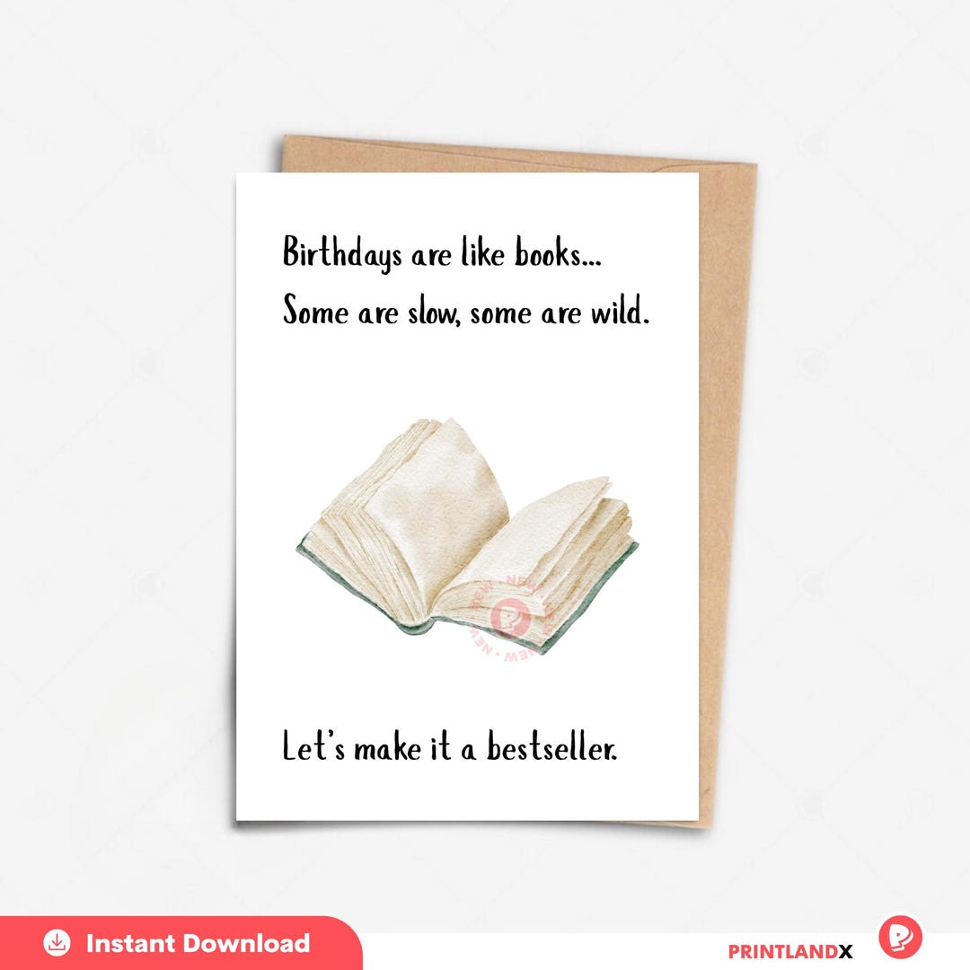 Book Lover Birthday Card – Printable Funny Birthday Card – Literary ...