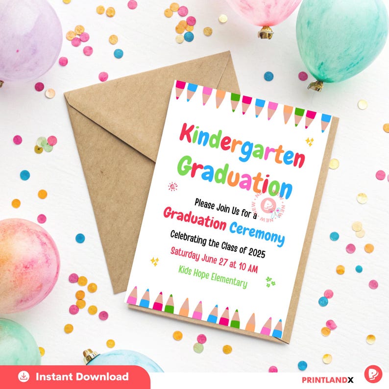Editable Kindergarten Graduation Invitation: Canva Template (instant ...