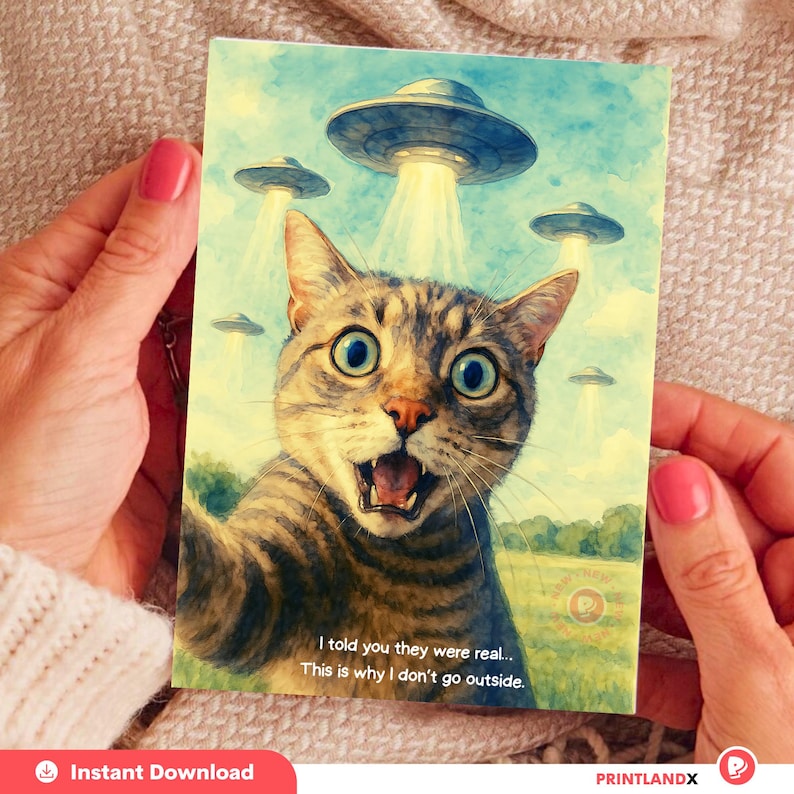 Funny Alien Cat Card – UFO Abduction Cat Meme, Introvert Humor Greeting ...