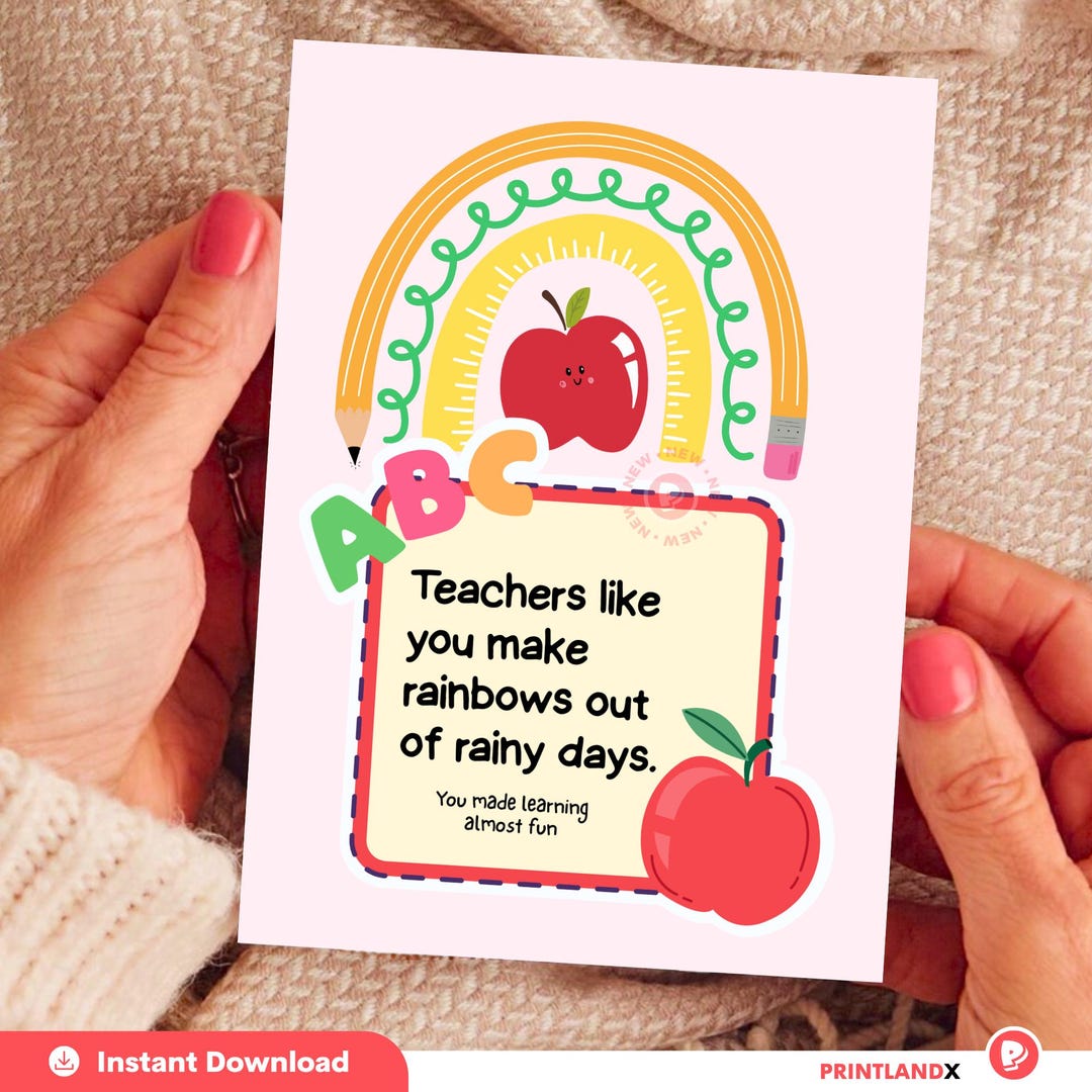 Printable Thank You Teacher Appreciation Card, Digital Teacher Birthday ...