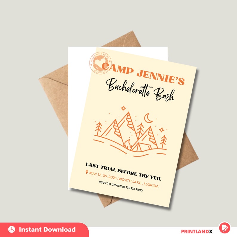 Camp Bachelorette Party Invitation and Itinerary Outdoor Adventure Girl ...
