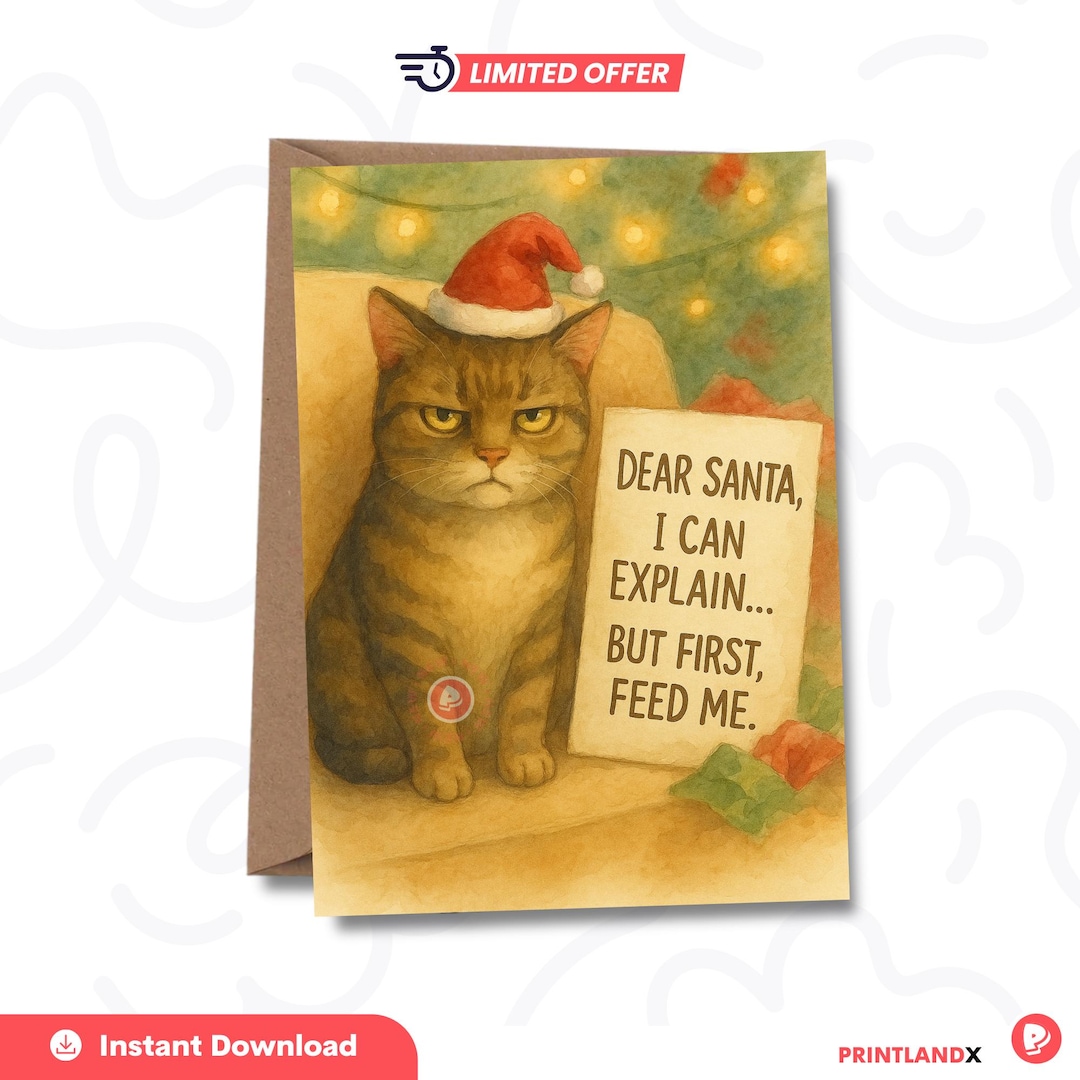 Cat Christmas Card | Funny Cat Christmas Card | Cat Holiday Card ...