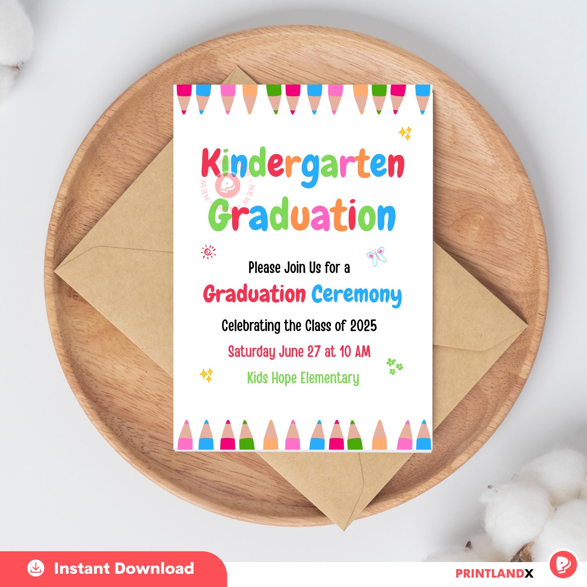 Editable Kindergarten Graduation Invitation: Canva Template (instant ...