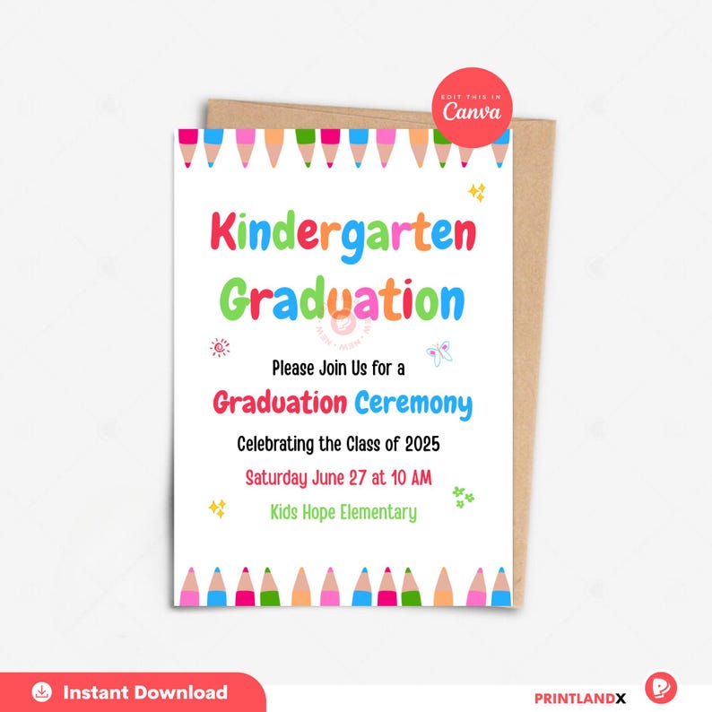 Editable Kindergarten Graduation Invitation: Canva Template (instant ...