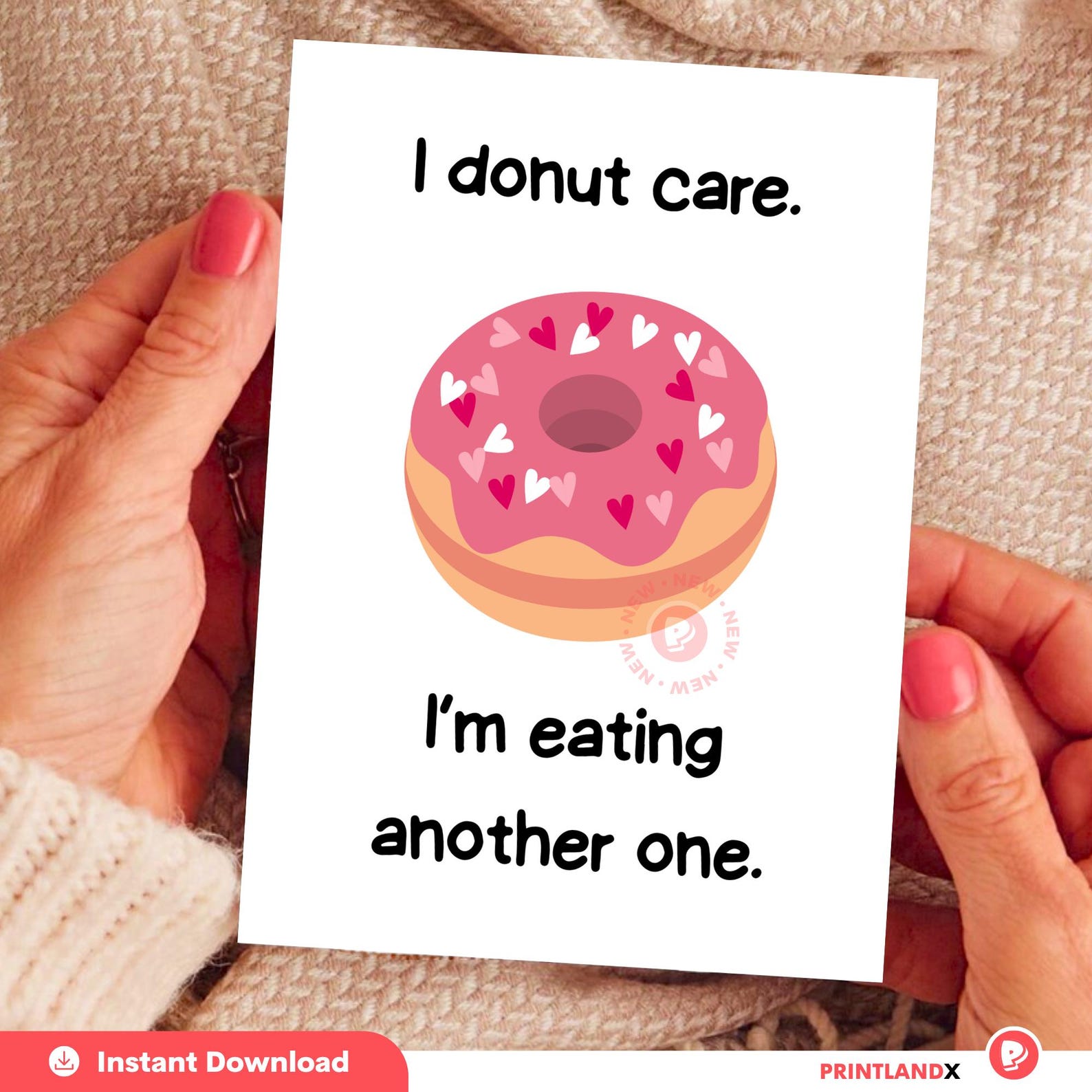 Funny Donut Card | Cute Donut Lover Gift | Printable Funny Food Card ...