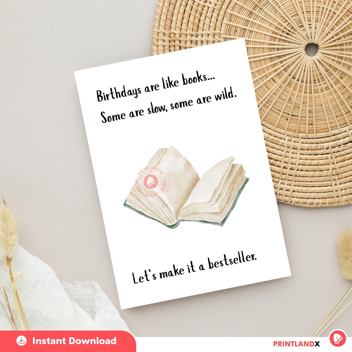 Book Lover Birthday Card – Printable Funny Birthday Card – Literary ...