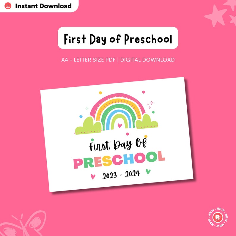 First Day of Preschool Sign, First Day of School Sign, Preschool ...