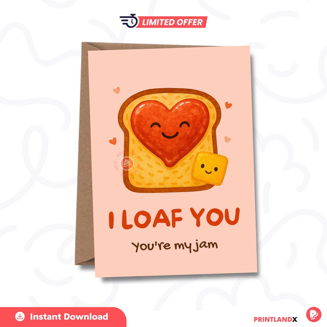 Printable Pun Love Digital Card, “I Loaf You”, Valentine Card, Cute ...