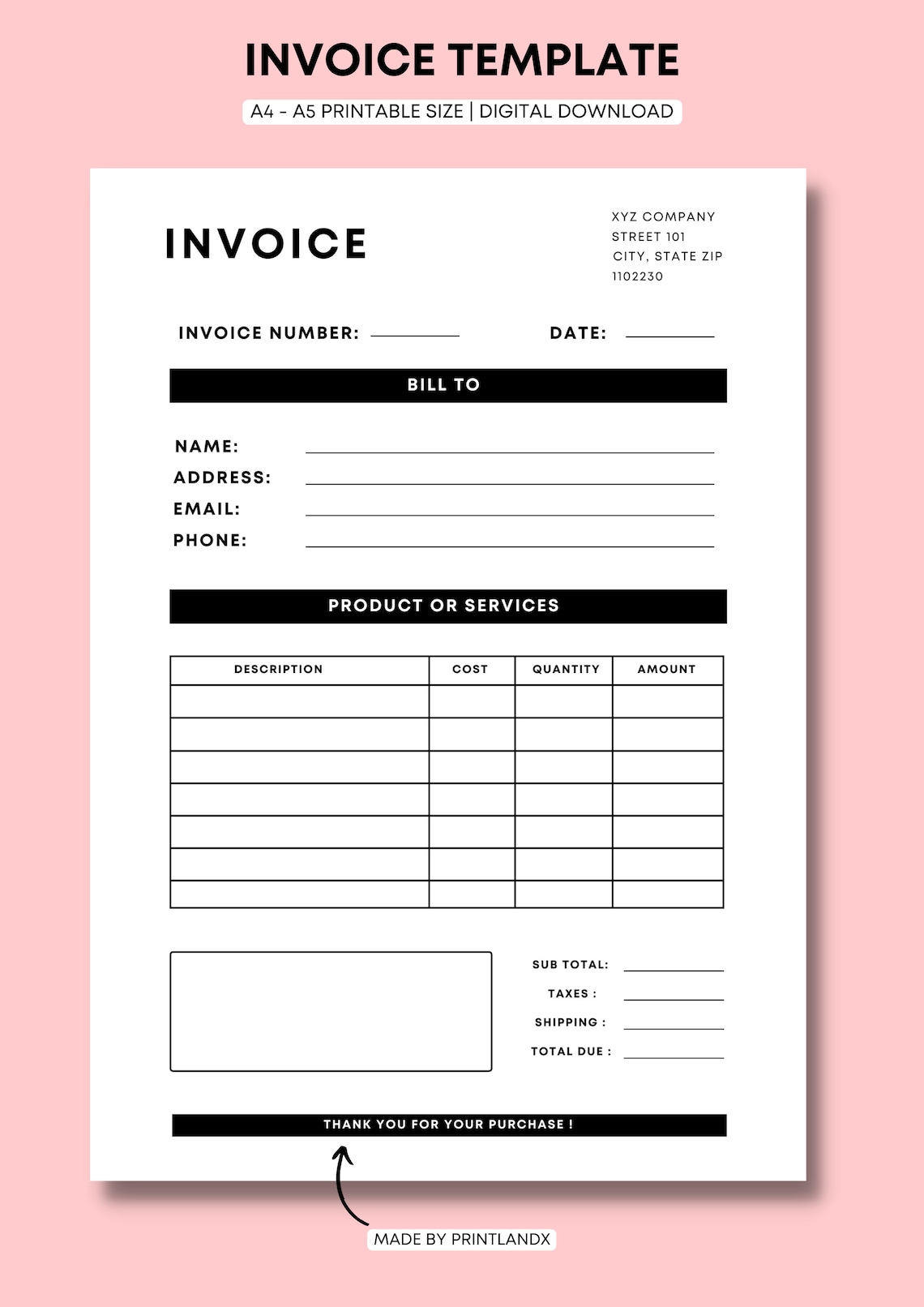 Professional Printable Invoice Template | Invoice Printable Template ...