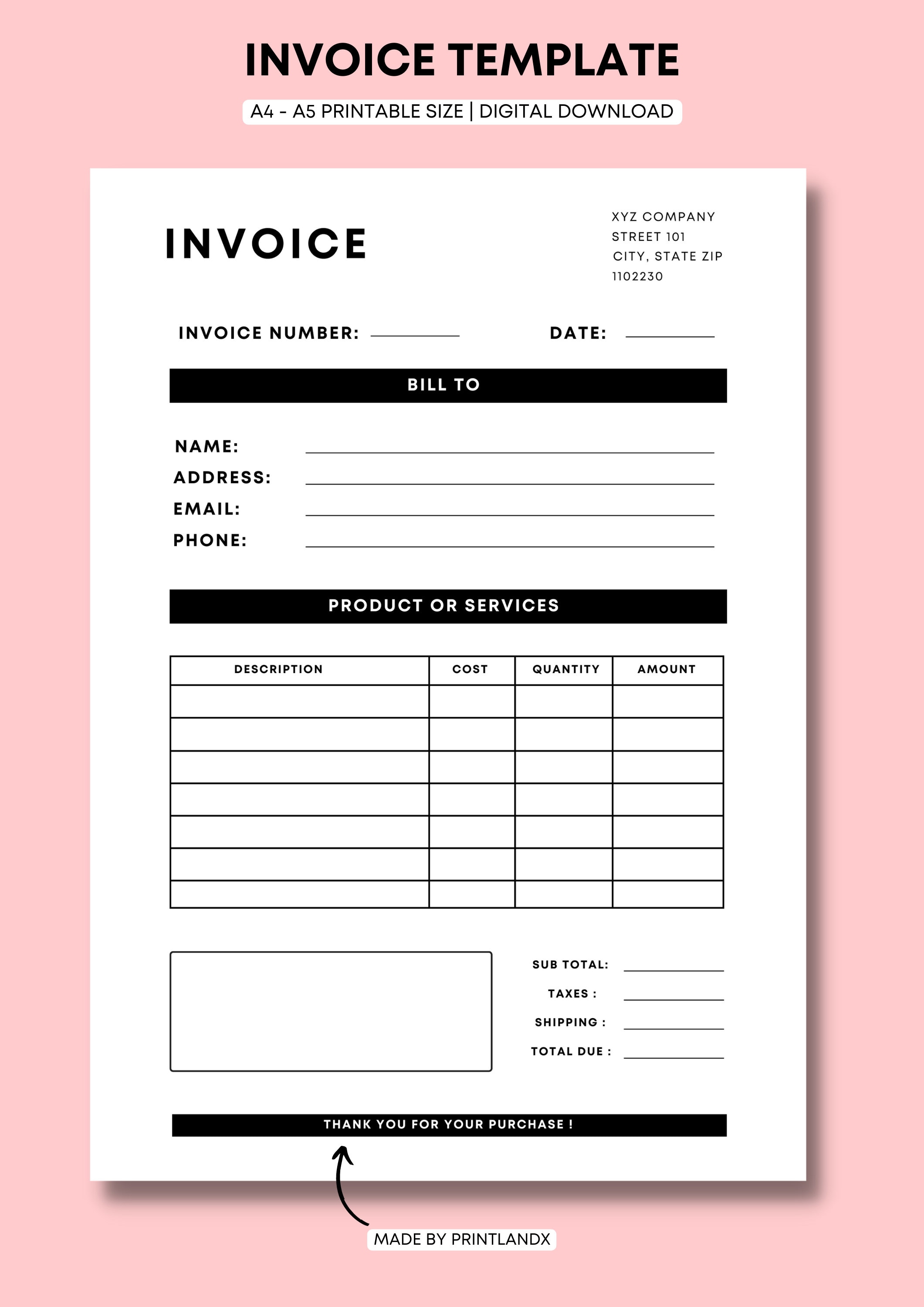 Professional Printable Invoice Template | Invoice Printable Template ...