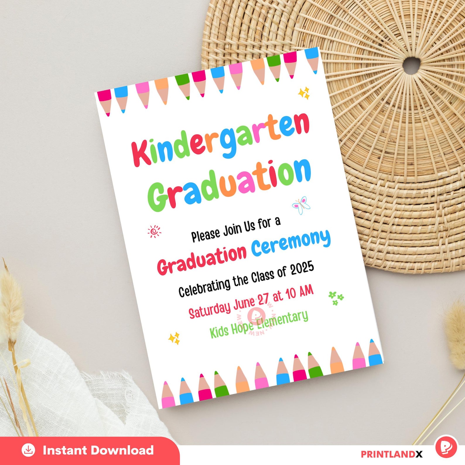 Editable Kindergarten Graduation Invitation: Canva Template (instant ...