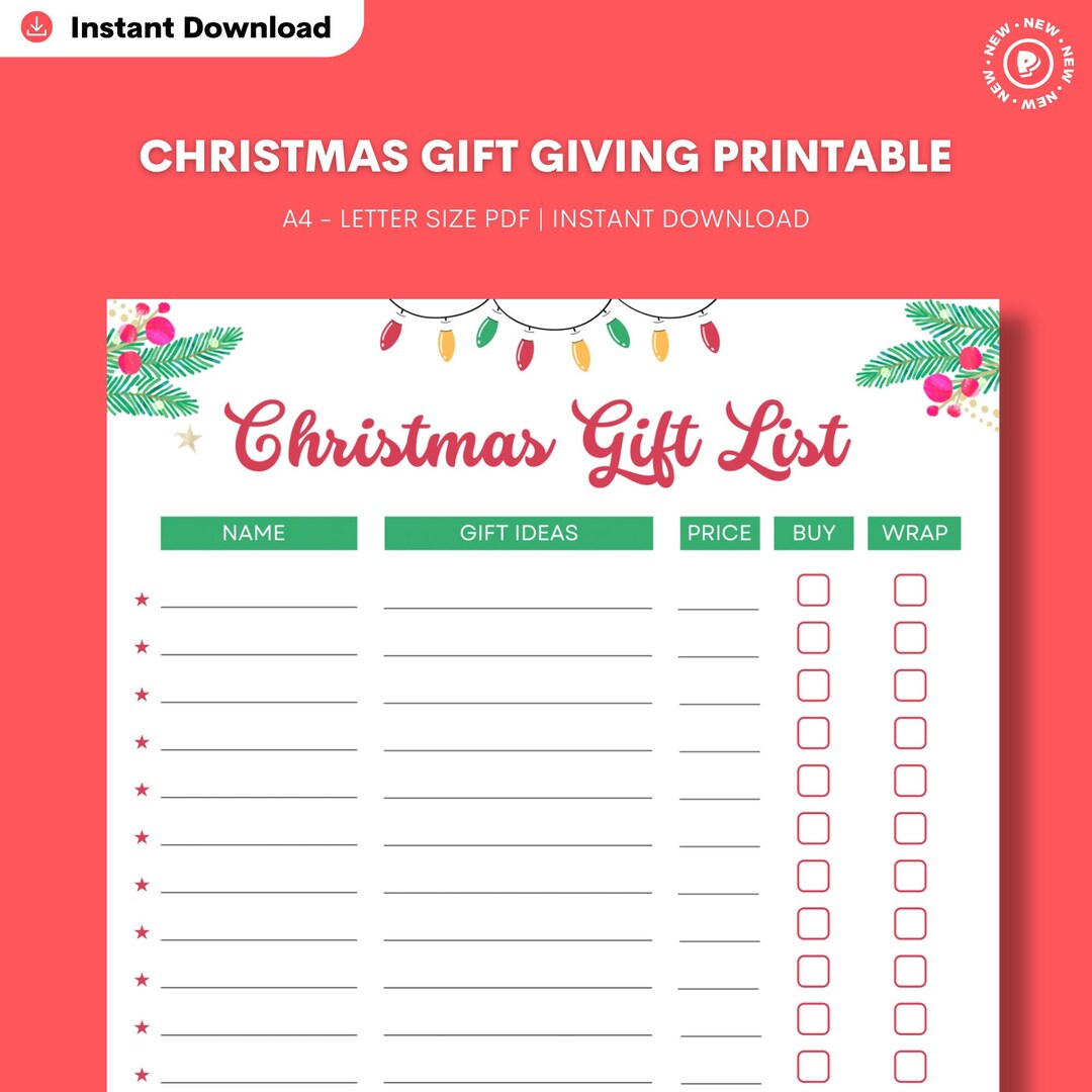 Christmas Gift List Printable, Holiday Gift Planner, Gift Giving ...