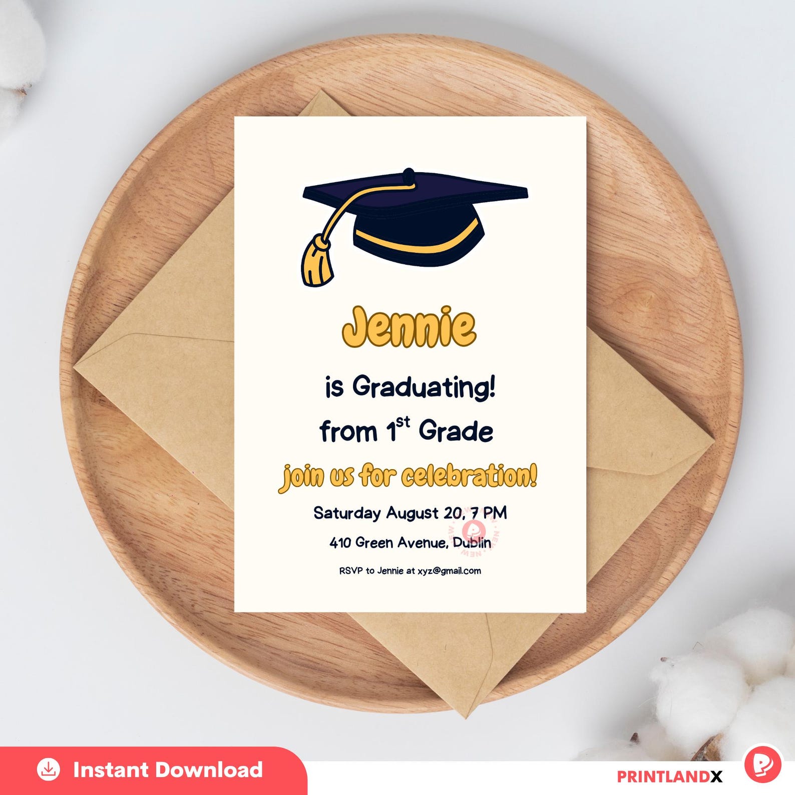 Editable Graduation Invitation for Kids – Canva Template | 1st Grade to ...