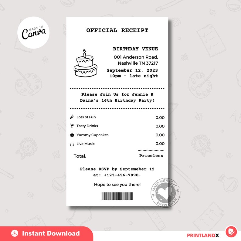 Editable Birthday Receipt Template: Personalized Canva Certificate ...