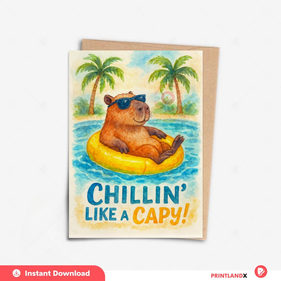 Funny Capybara Card Printable – Chillin’ Like a Capy – Cute Summer ...