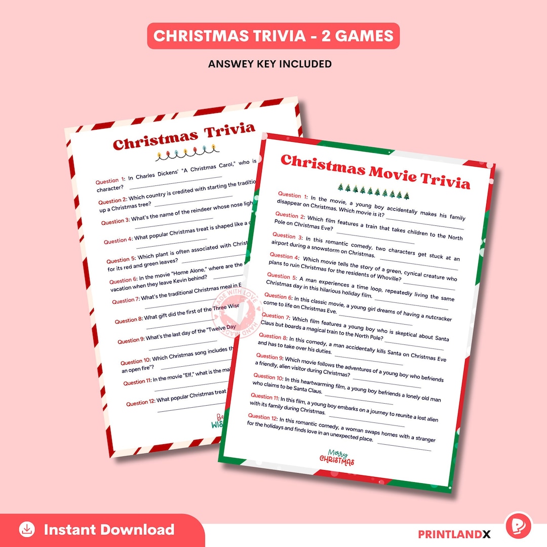 Christmas Trivia Printable | Christmas Movie Trivia | Christmas Party ...