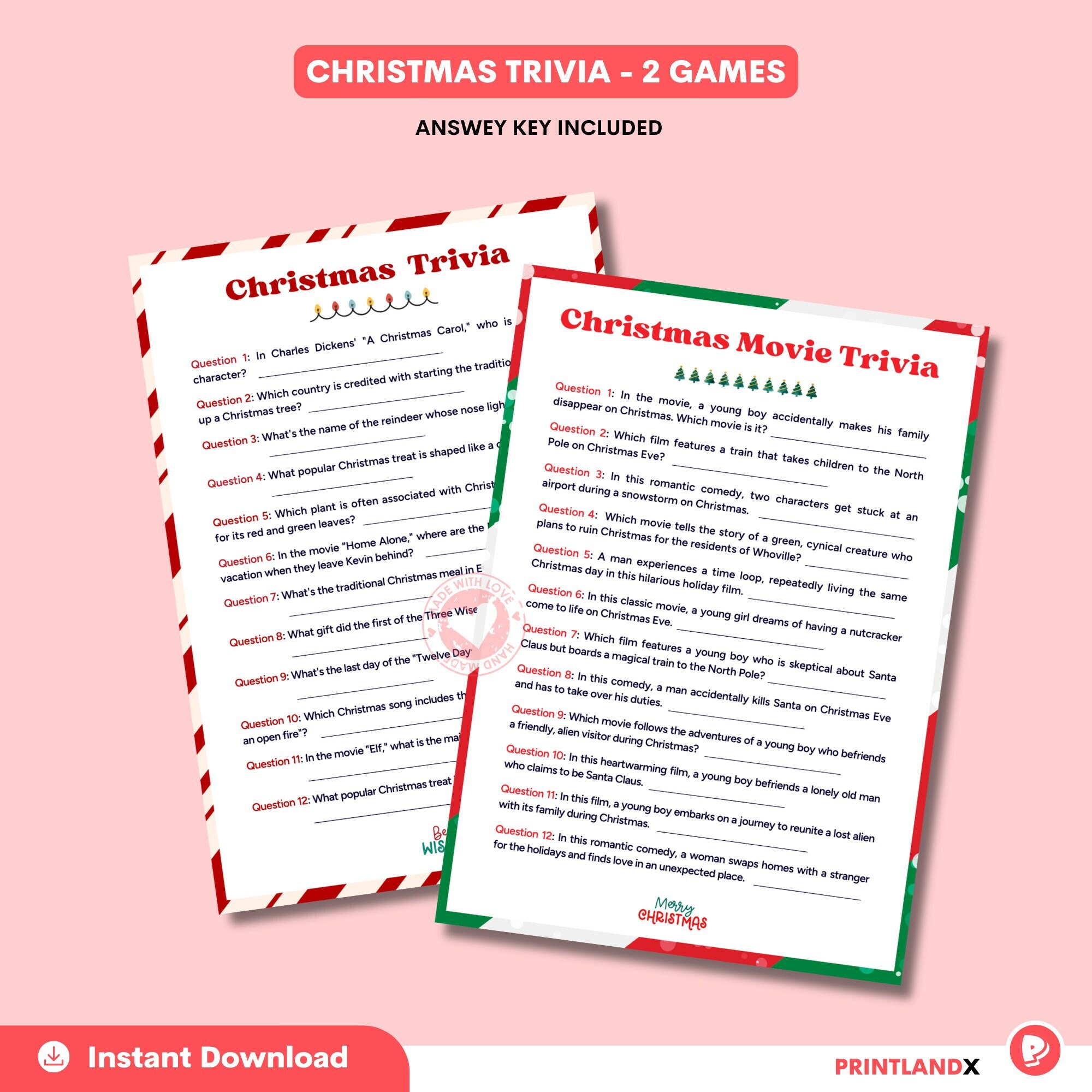 Christmas Trivia Printable | Christmas Movie Trivia | Christmas Party ...