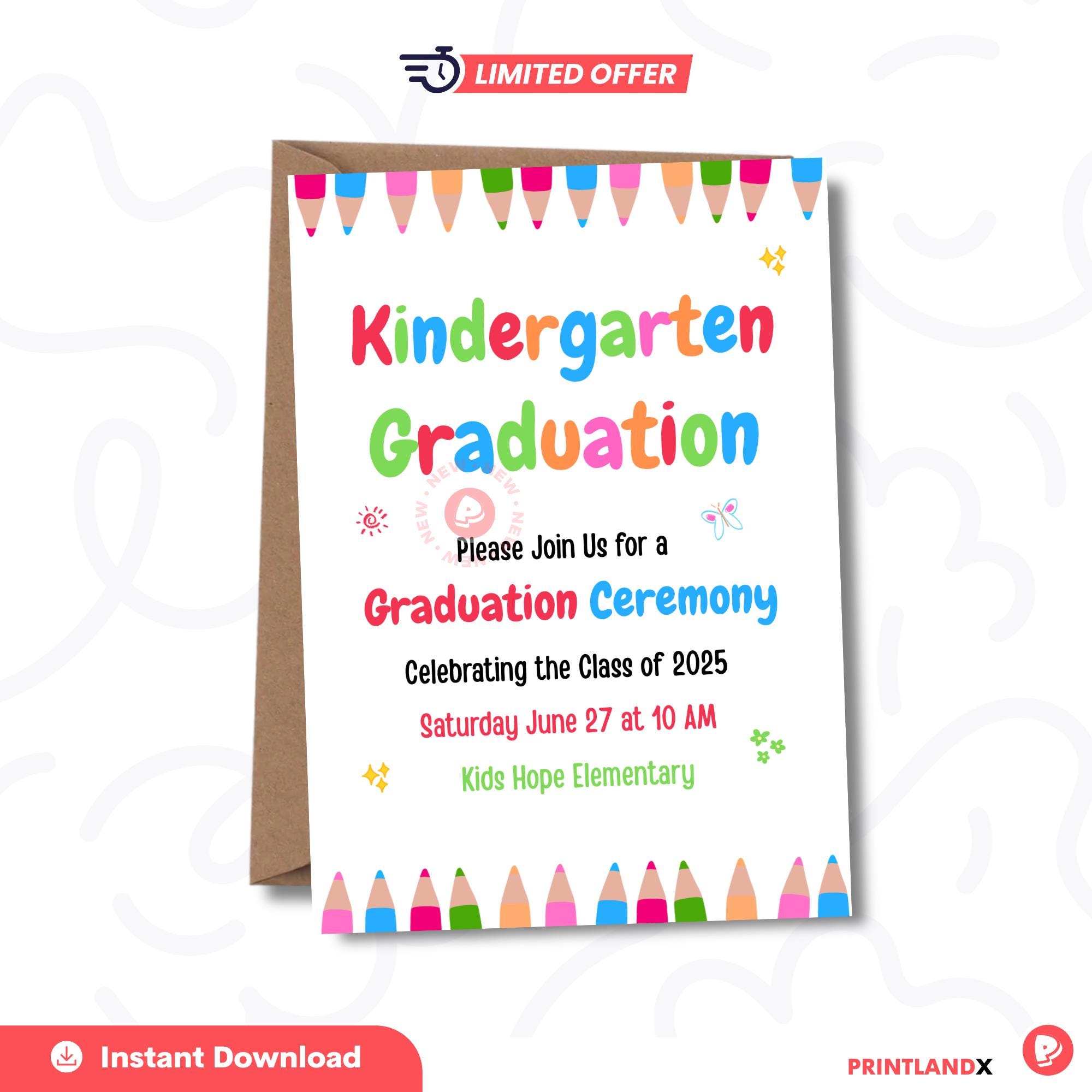 Editable Kindergarten Graduation Invitation: Canva Template (instant ...