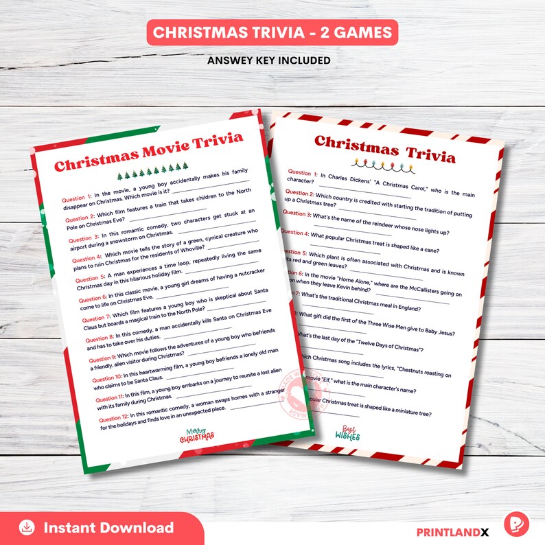 Christmas Trivia Printable Christmas Movie Trivia Christmas Party Games ...