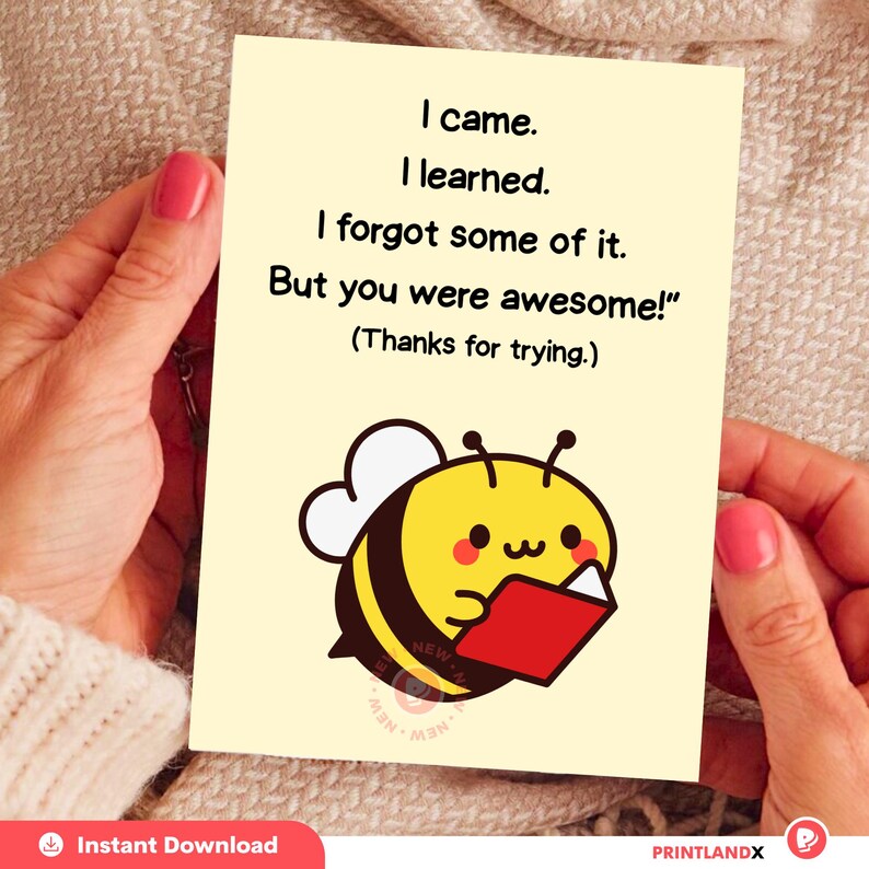 Funny Teacher Thank You Card Printable | Funny Student Thank You ...
