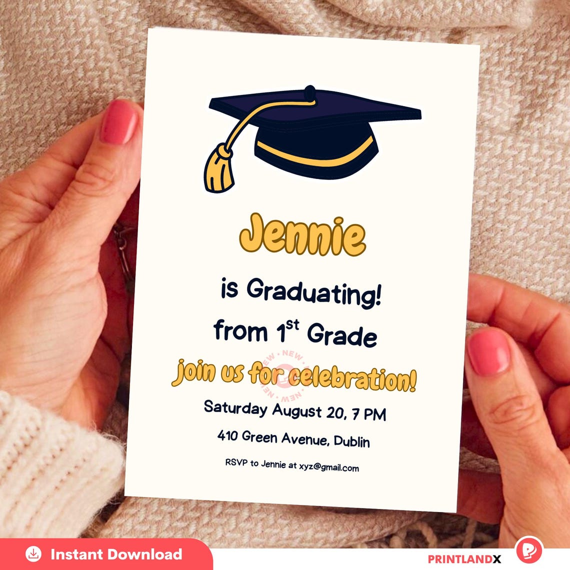 Editable Graduation Invitation for Kids – Canva Template | 1st Grade to ...