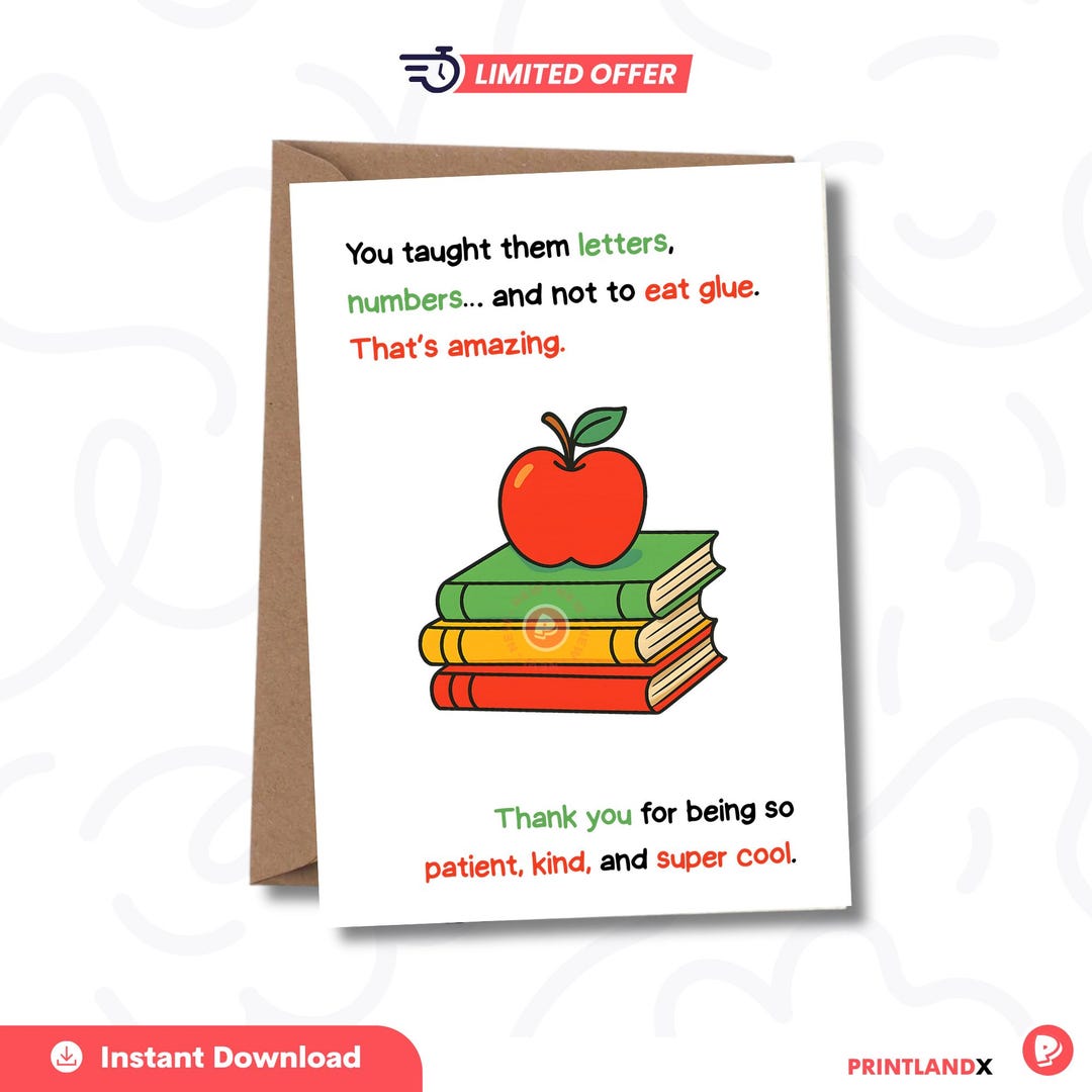 Funny Teacher Appreciation Card Printable – Instant Download Thank You ...
