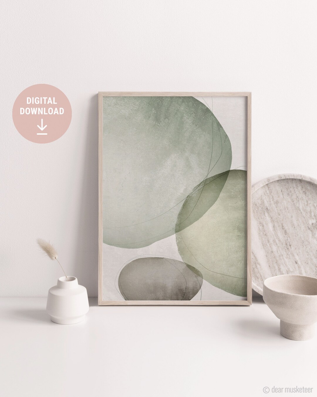 Sage Green Circles Art Print, Modern Abstract, Instant Download ...