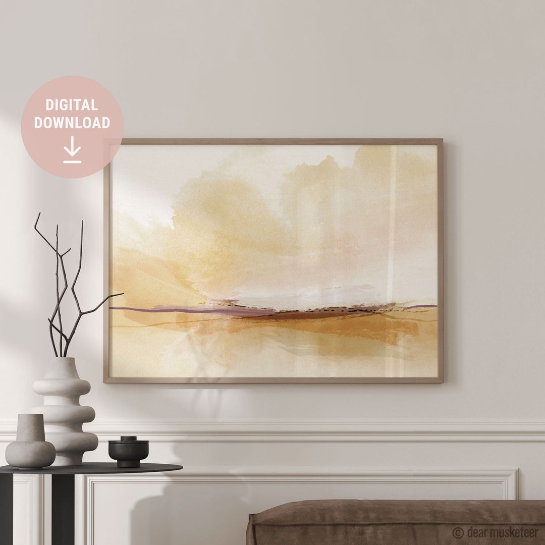 Golden Light Landscape Digital Art Print, Yellow Tones Modern ...