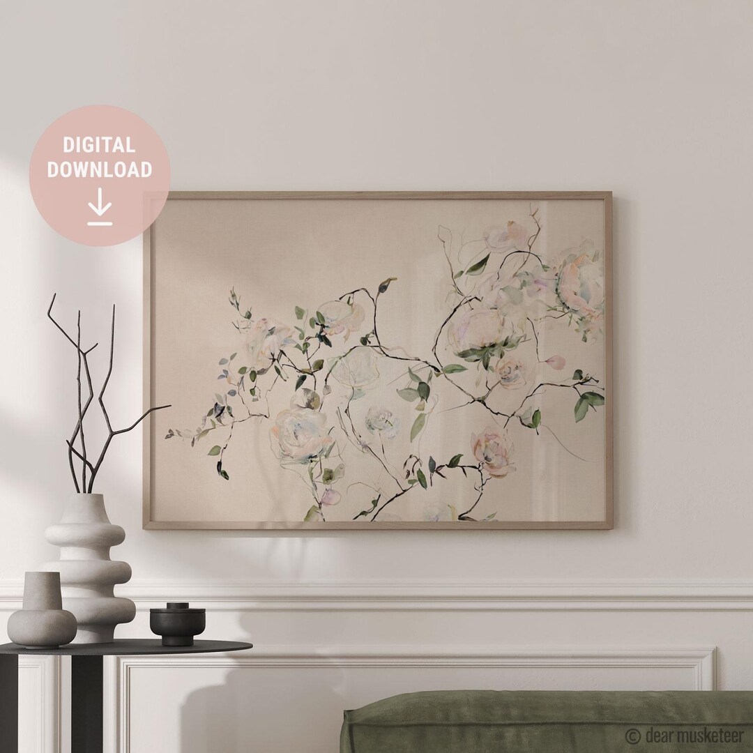 Pastel Vine Art Print, Abstract Flowers, Modern and Minimal Floral Art ...