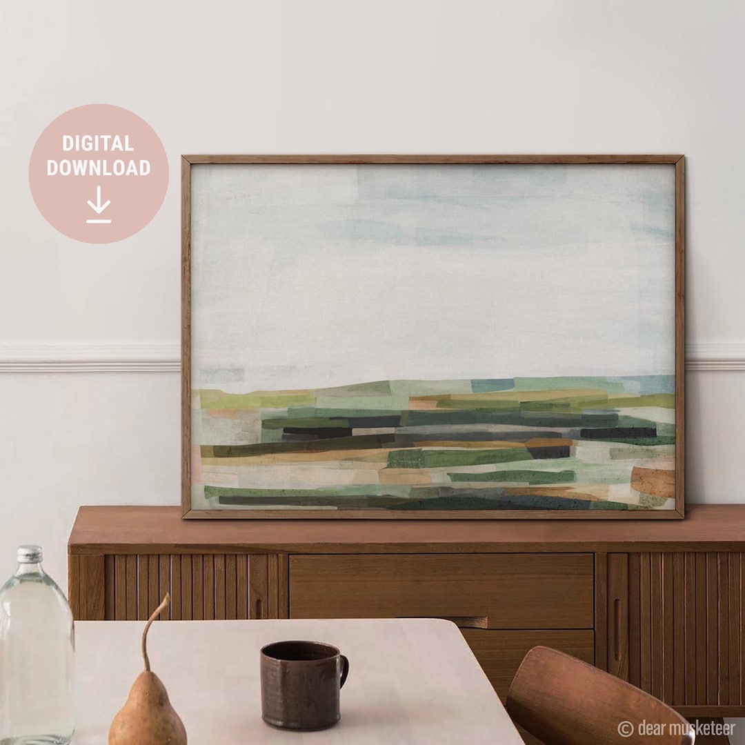 Harvest Abstract Landscape Art Print, Blue and Green Poster, Modern Art ...