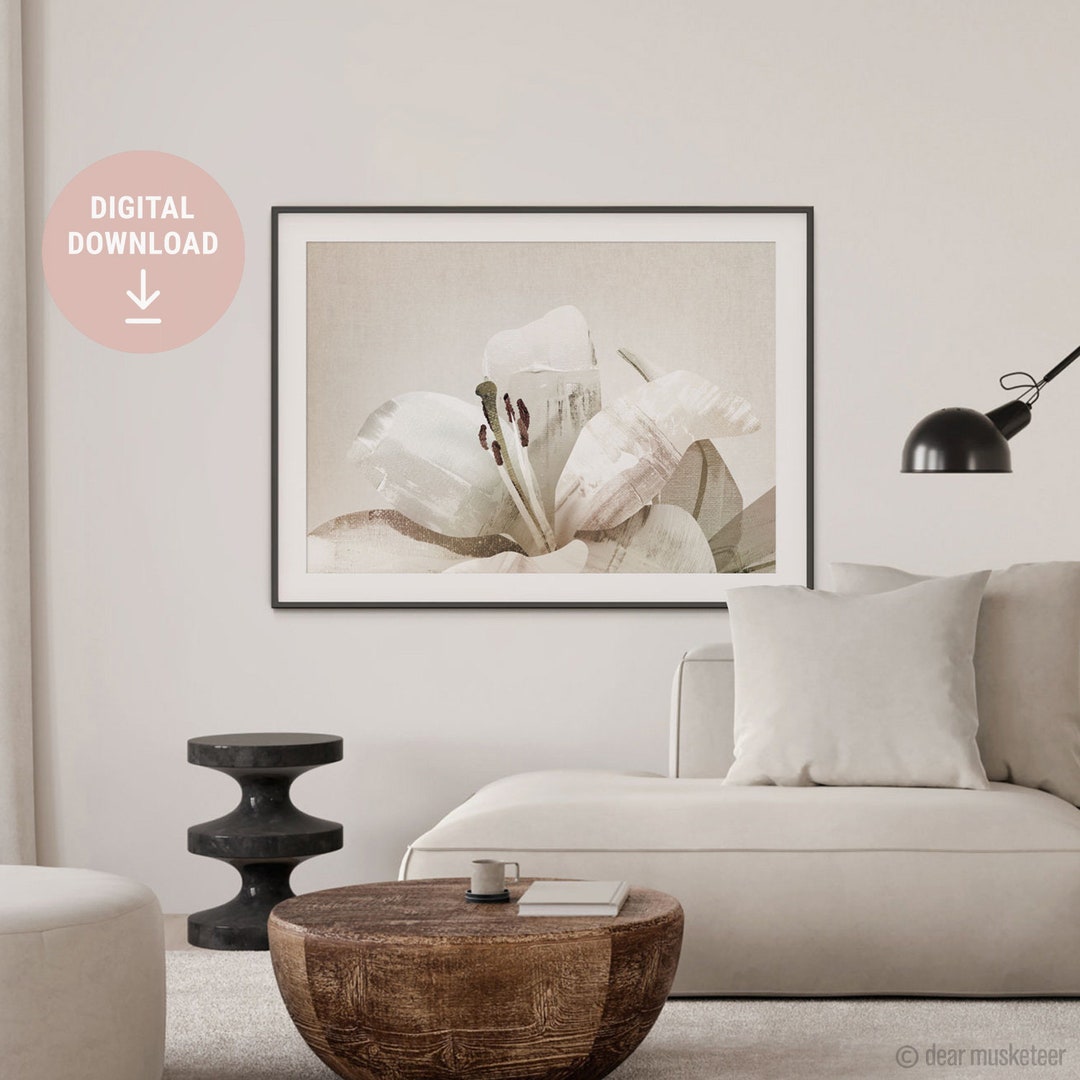 Painted Lily Abstract Art Print, White Flower Art, Floral Print ...