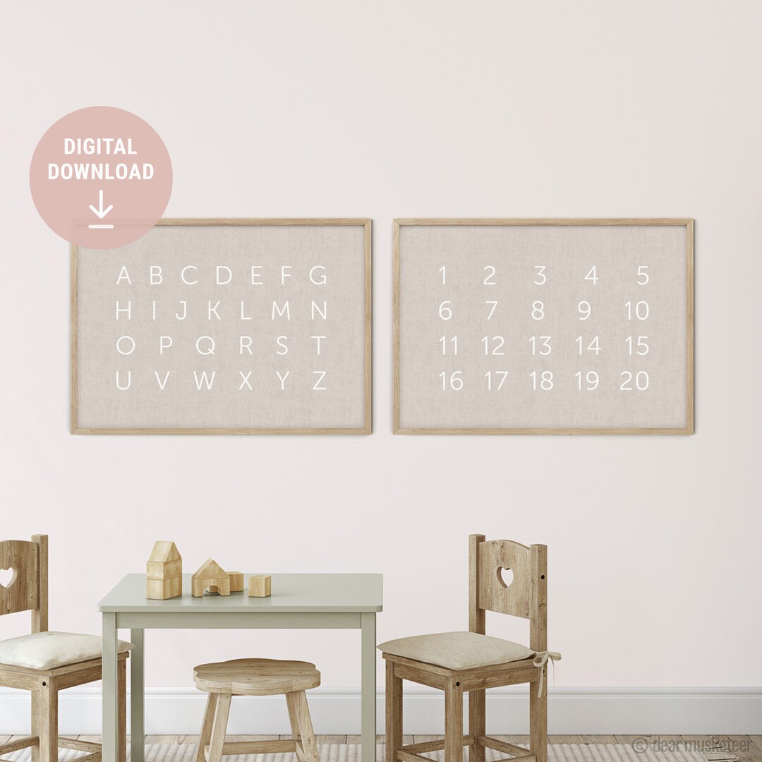 Scandi Alphabet and Numbers Art Print Pair, ABC 123 Poster, Neutral ...