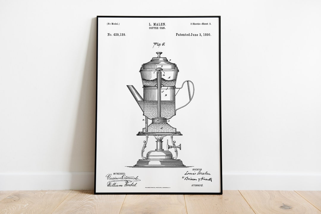 Poster: Old Coffee Machine Drawing Art Print Sketch 19th Century Black ...